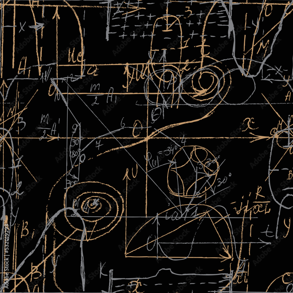 Seamless pattern of Math and Geometry, endless handwriting and drawing ...