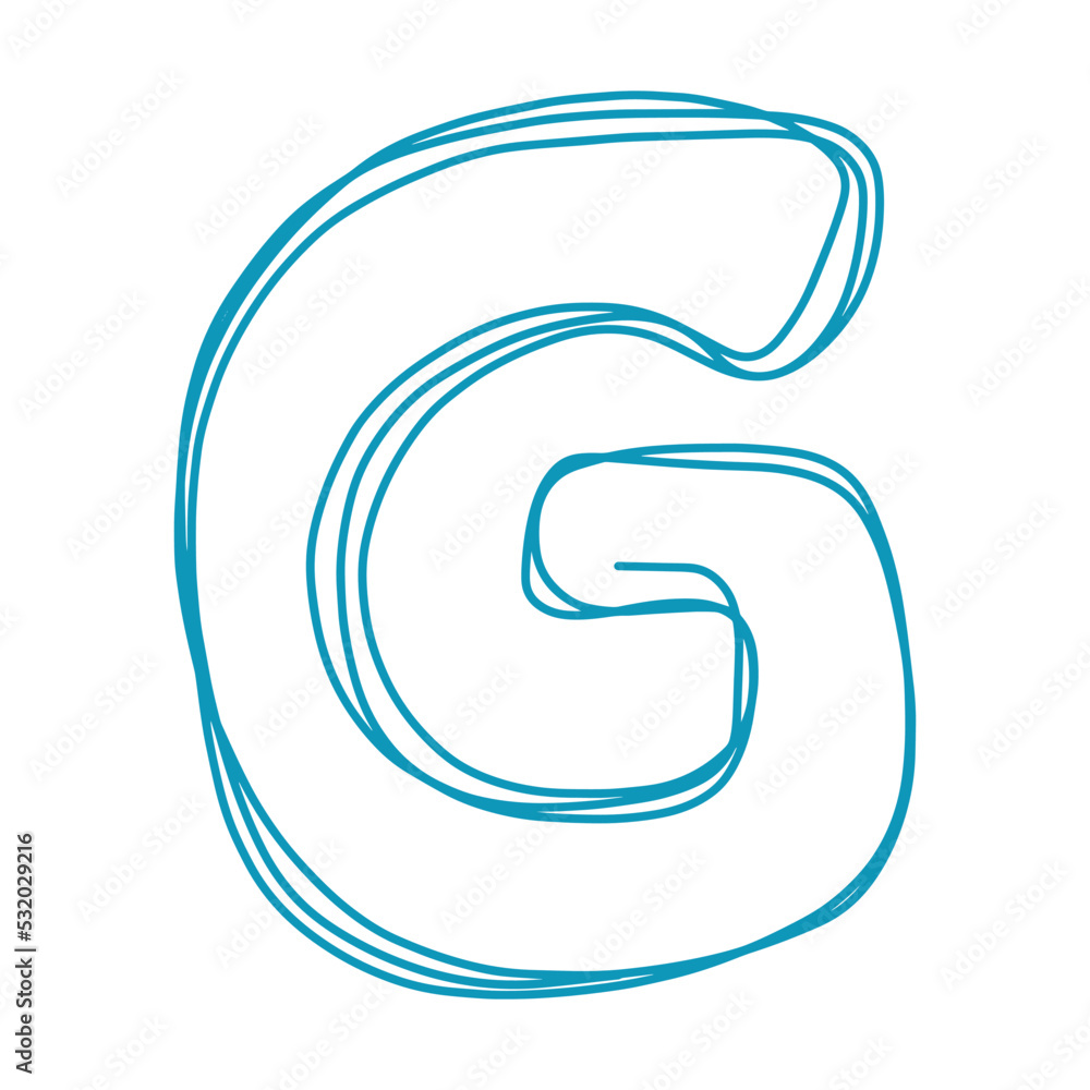 Alphabet G letter hand drawn outline stroke drawing illustration ...