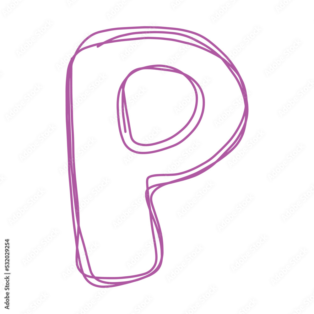 Alphabet P letter hand drawn outline stroke drawing illustration ...