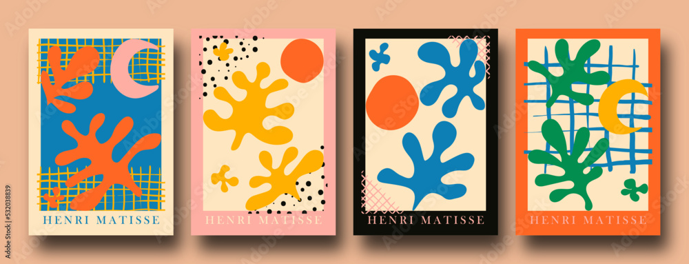 Contemporary organic shapes posters. Abstract collage set Matisse ...