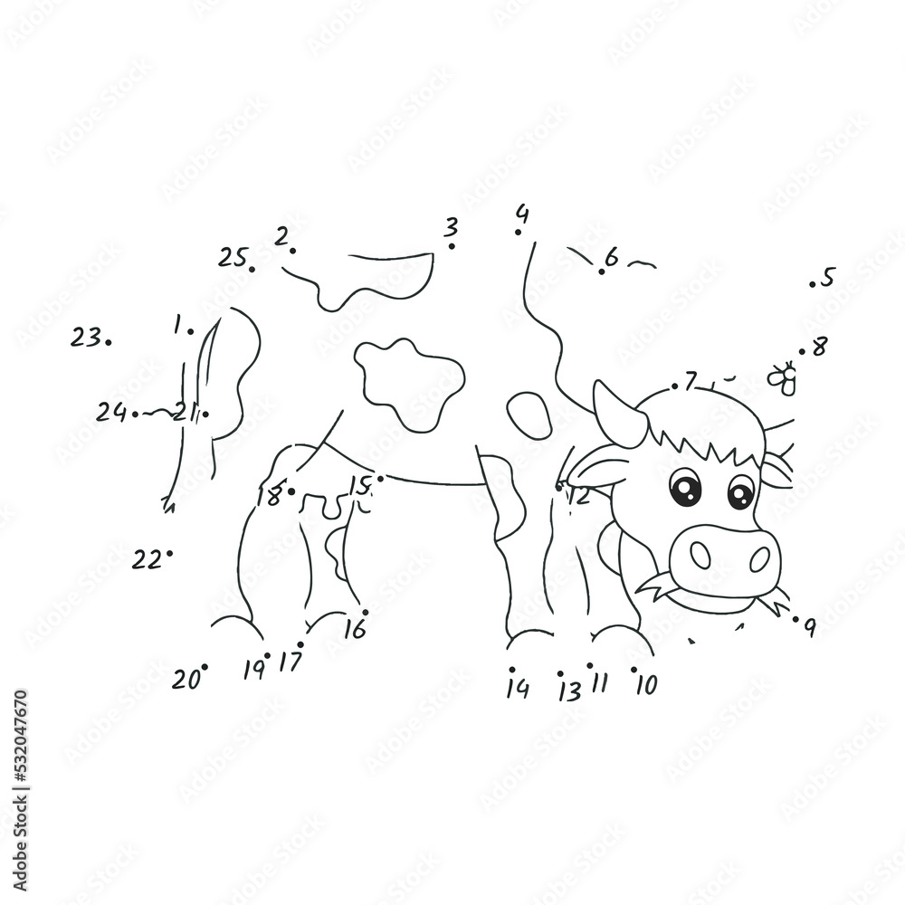 cow dot to dot coloring page Stock Vector | Adobe Stock