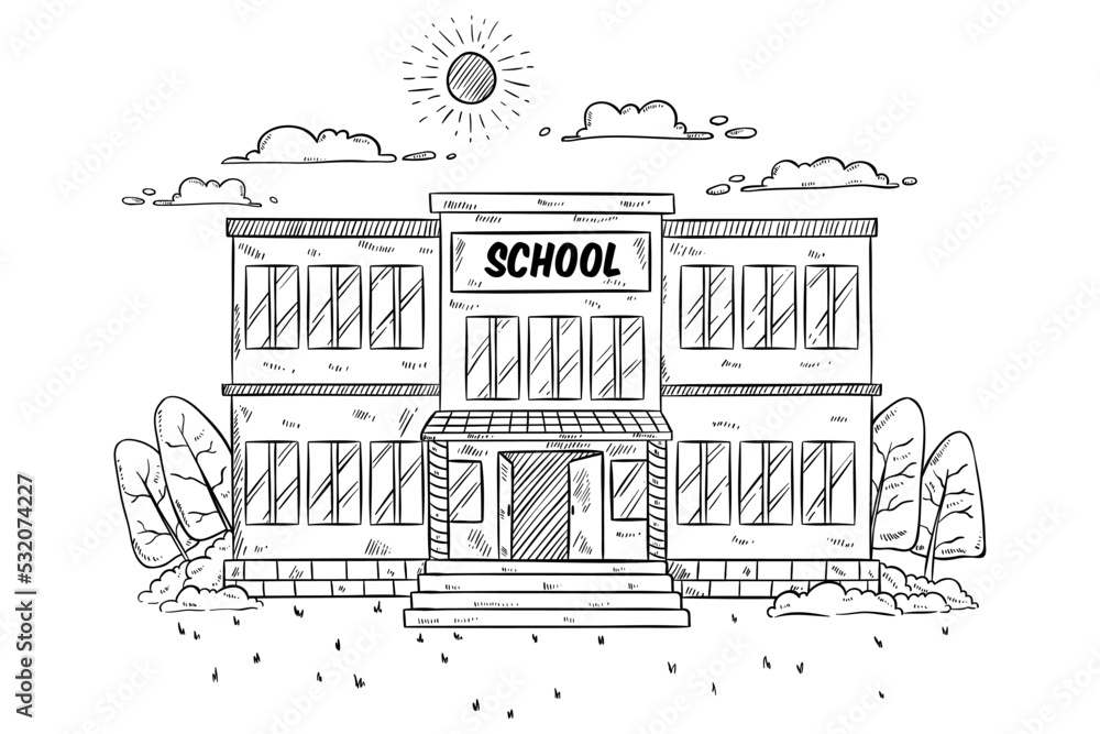 school building hand drawing or sketch style Stock Vector | Adobe Stock