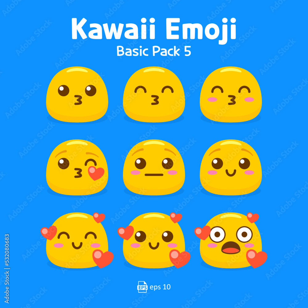 Cute and kawaii flat emoji or emoticon vector pack - emojis yellow ...