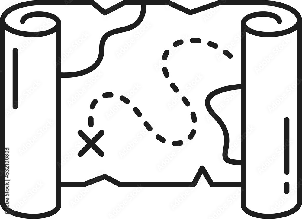 Pirate treasure map scroll outline vector icon Stock Illustration ...