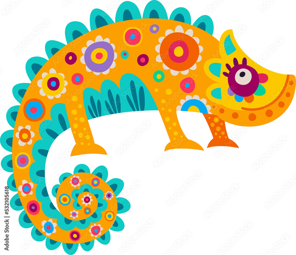 Cartoon mexican chameleon, cute yellow lizard Stock Illustration ...
