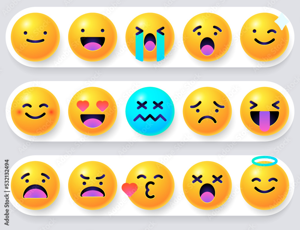 Vector de Stock Round 3d emoticons set. Yellow Emoji faces emoticon ...