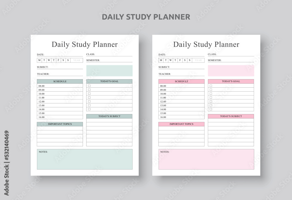 Daily Student Study and Project Planner with a to-do list. Stock Vector ...