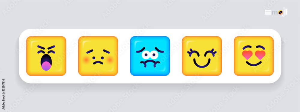 Square Emoticons set. Yellow Emoji faces emoticon smile, digital smiley ...