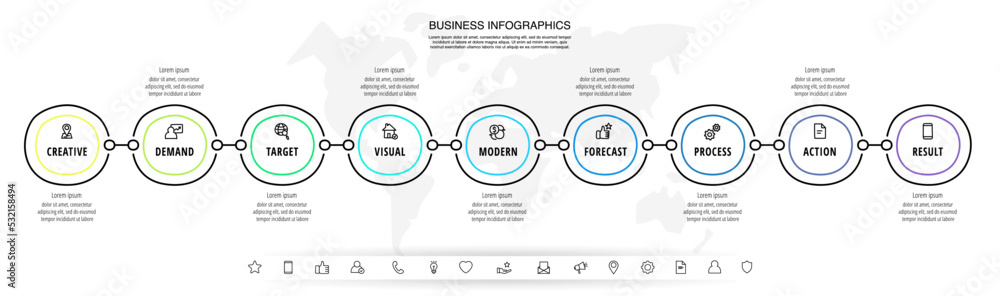 Vector de Stock Business vector infographics with nine circles. Hand ...