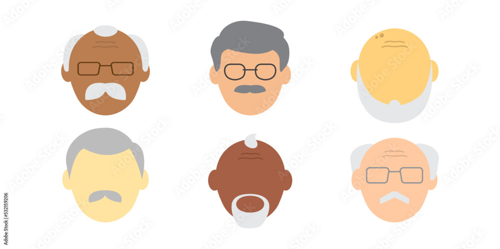 Cartoon face old man vector icon, avatar people, character head ...