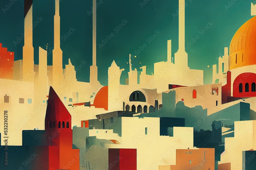 Jerusalem abstract city 2d Anime illustration V2 High quality 2d ...
