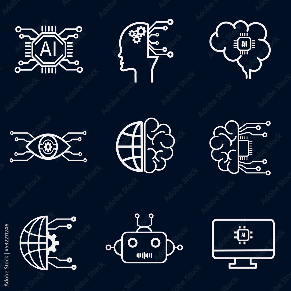 vector set of artificial intelligence icons. multiple processor symbols ...