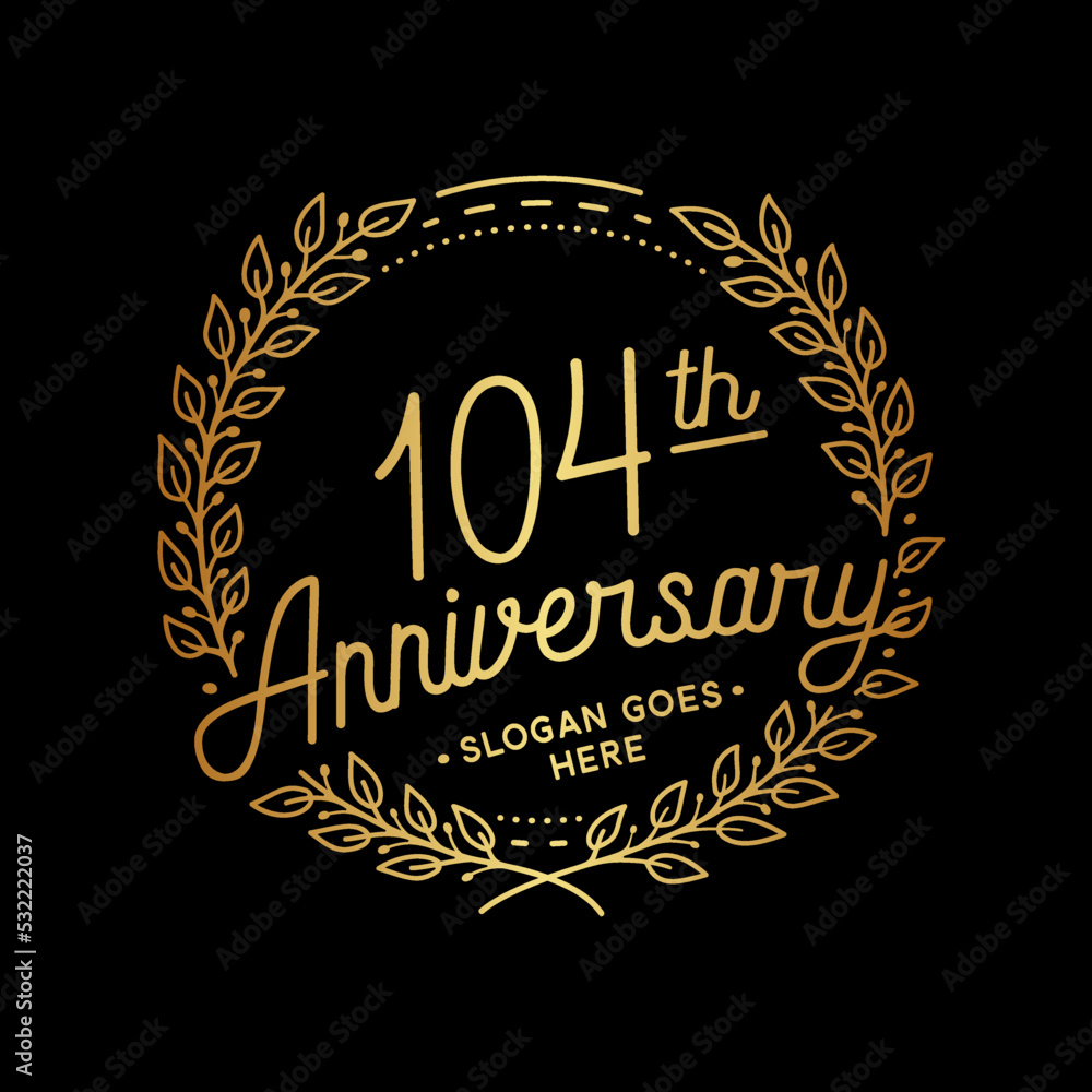 104 years anniversary celebrations design template. 104th logo. Vector ...