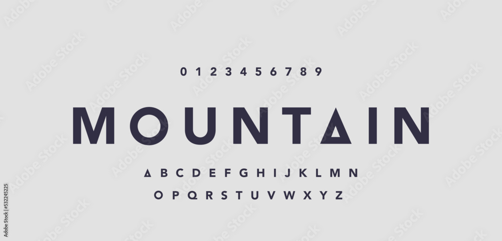 Mountain minimal modern alphabet fonts for logo. Typography technology ...
