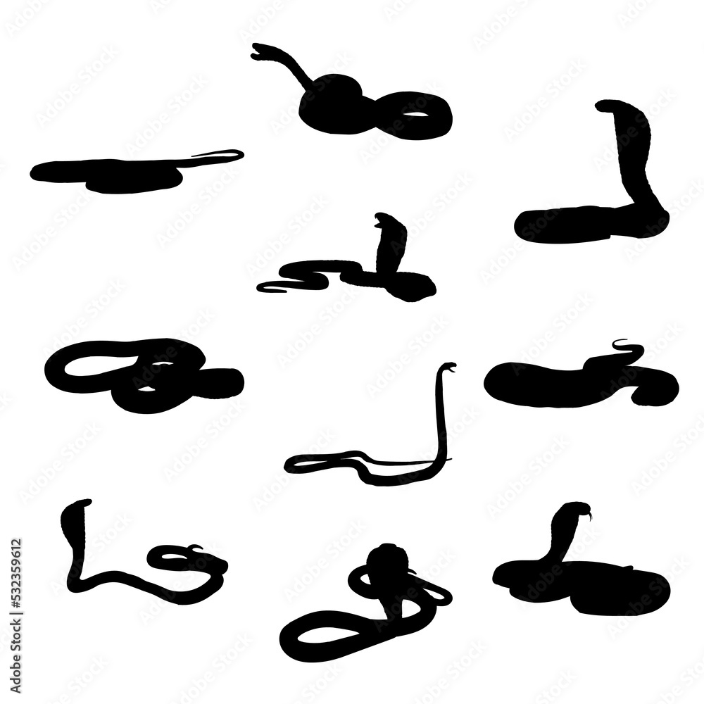 king cobra snake set silhouette hand drawing vector illustration ...