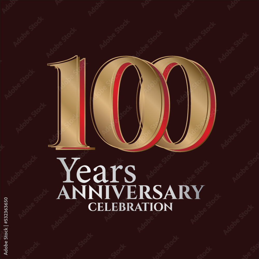 100th Years Anniversary Logo Gold and red Colour isolated on elegant ...
