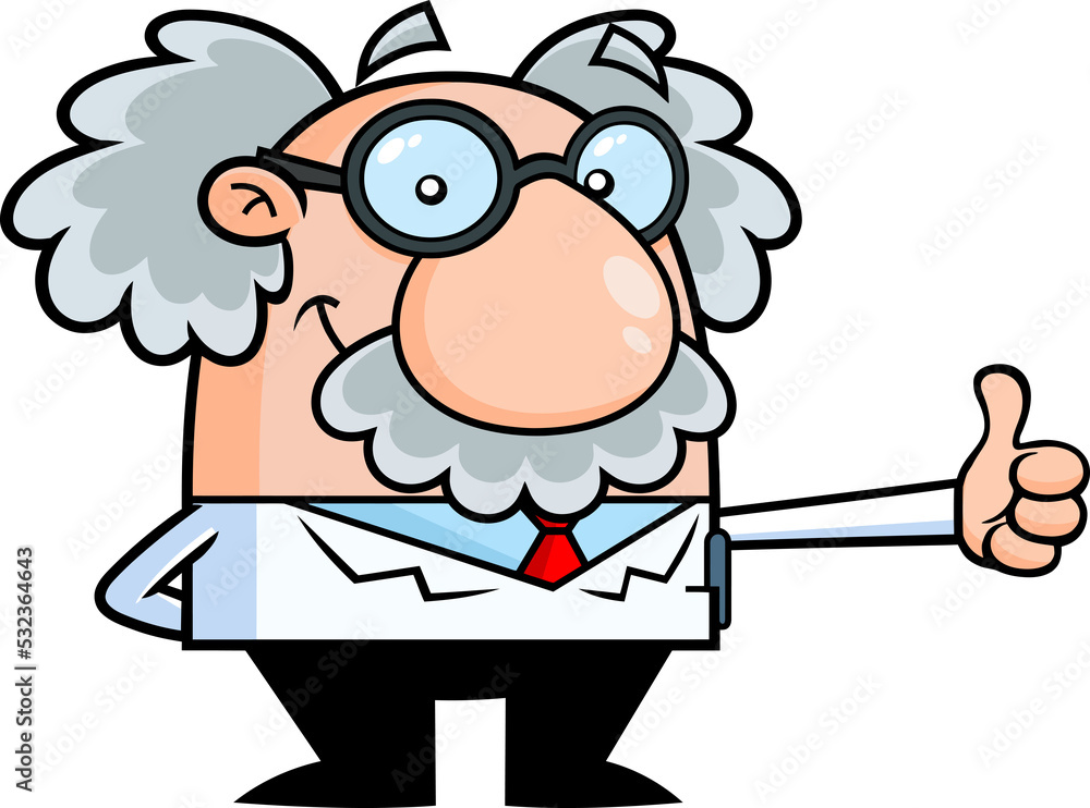 Smiling Science Professor Cartoon Character Showing Thumbs Up. Hand ...