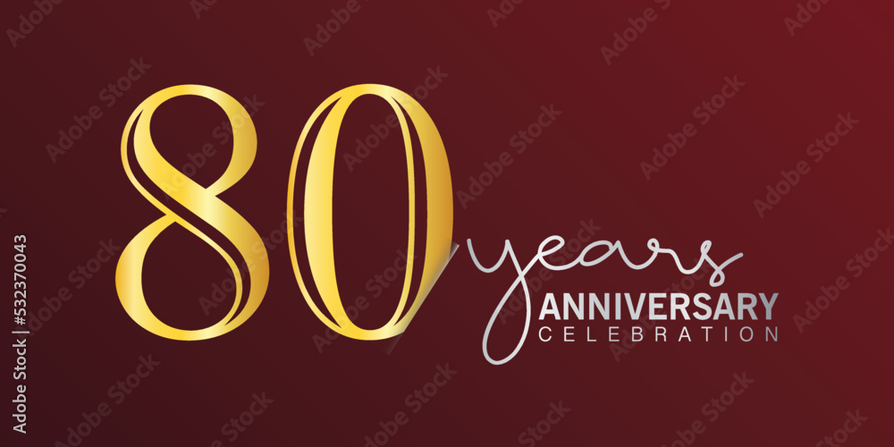 80th anniversary celebration logotype number gold color with red color ...
