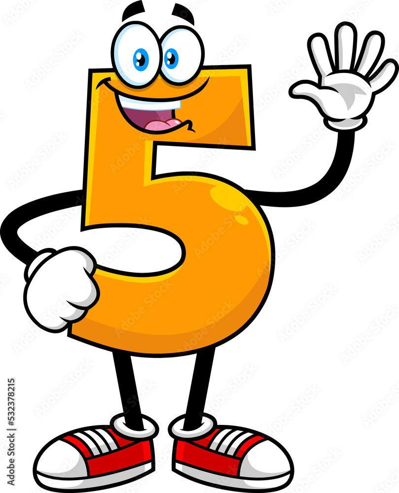 Funny Orange Number Five 5 Cartoon Character Showing Hand Number Five ...