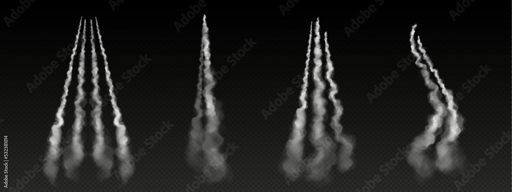 Set of realistic airplane contrails png on transparent background ...