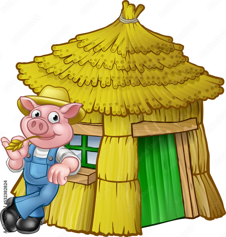 Three Little Pigs Fairy Tale Straw House Stock Illustration | Adobe Stock