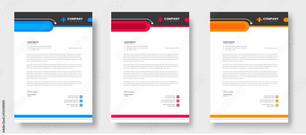 corporate modern letterhead design template set with yellow, blue and ...