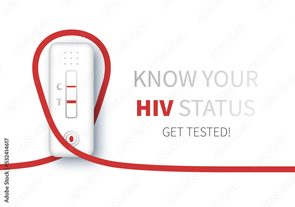 HIV status test. Red ribbon. Know your status. Design for cards, prints ...