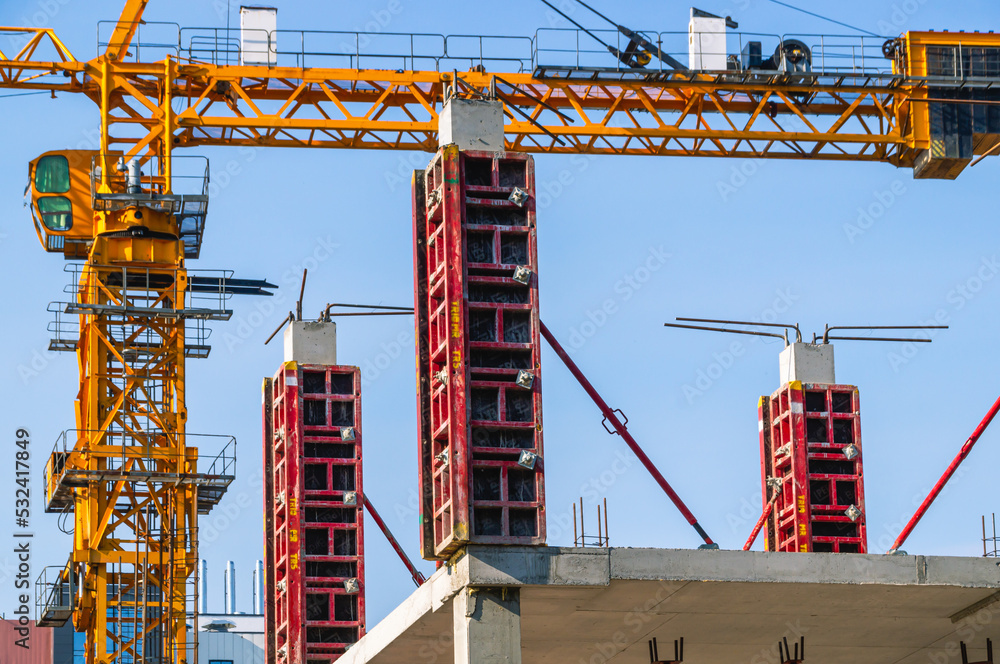 Supports on reinforced concrete piles and a frame during the ...