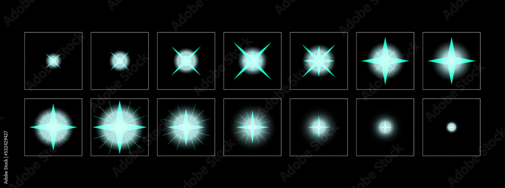 Colorful shine light FX. Shine effect sprite sheet for animation and motion design. 素材庫向量圖 ...