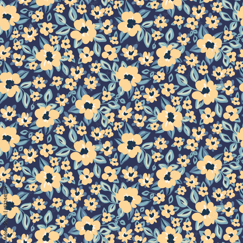 Seamless floral pattern, cute ditsy print with rustic, folk motifs ...