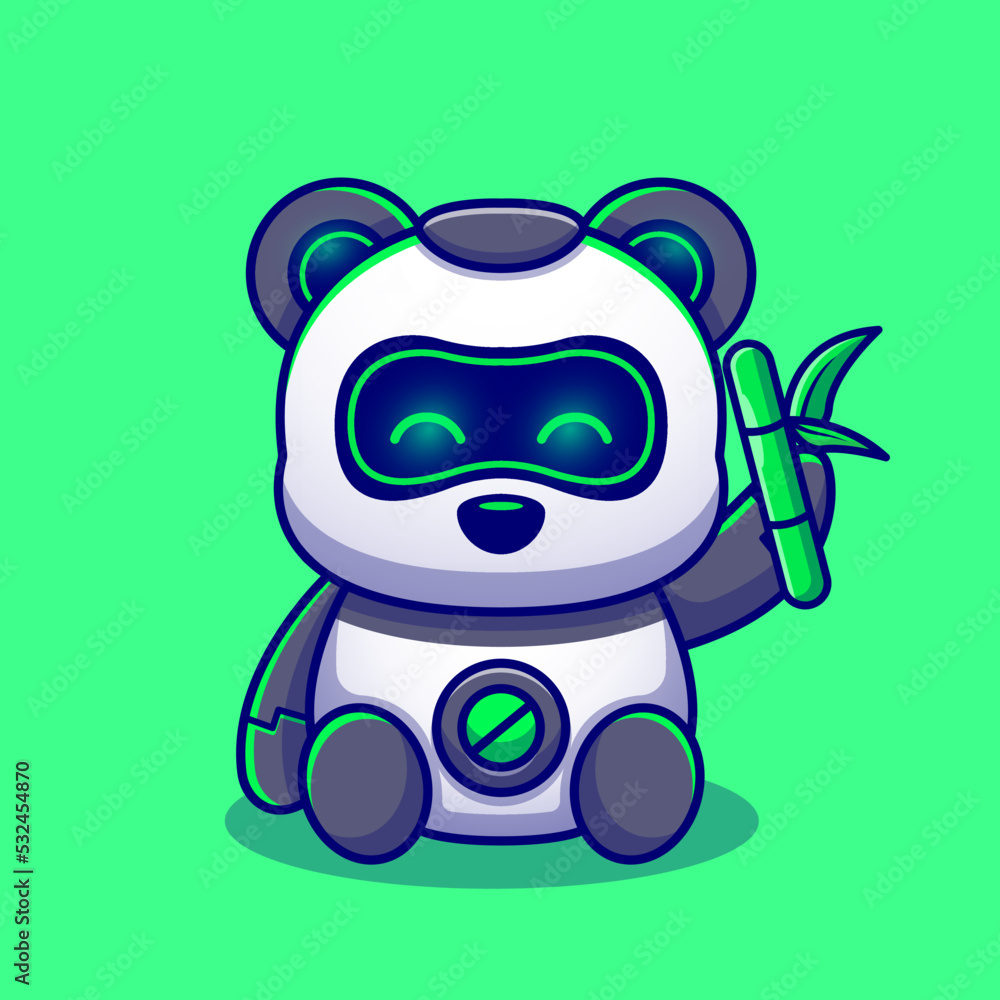 Cute Panda Robot Holding Bamboo Cartoon Vector Icon Illustration ...