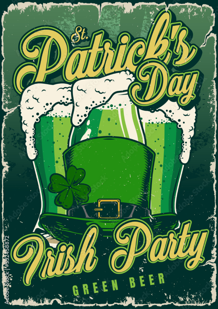 Irish party flyer vintage colorful Stock Vector | Adobe Stock