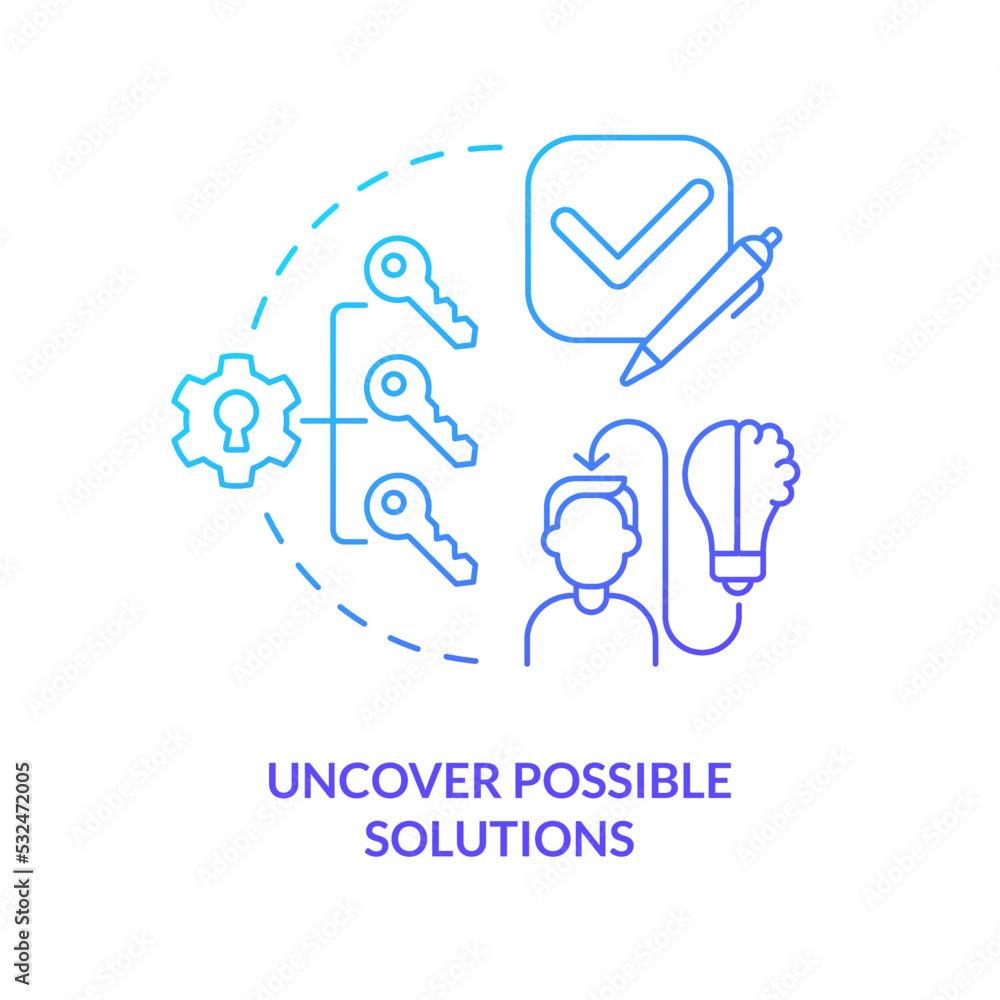 Uncover possible solutions blue gradient concept icon. Build strategy ...
