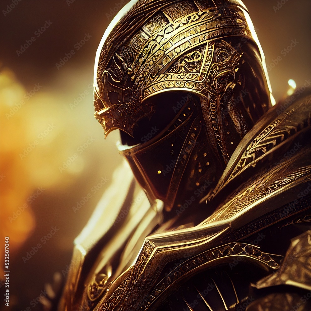 Epic knight holm. Iron helmet with ornament, advanced medieval warrior ...