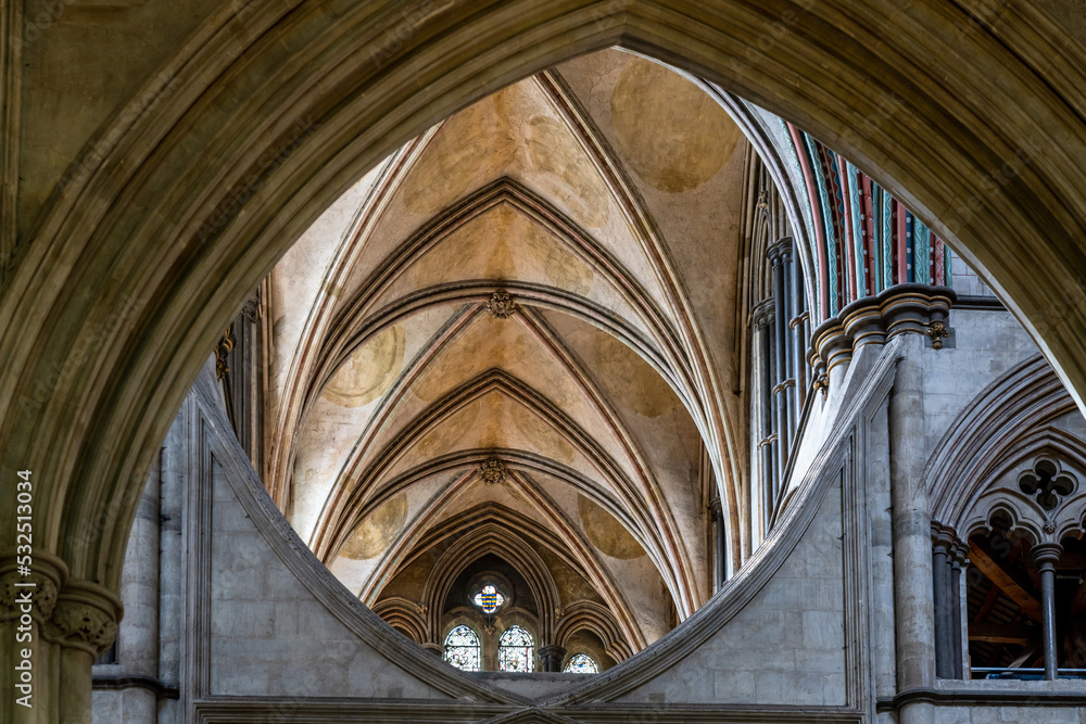 architectural detail of flowing curves and arches in Early English ...
