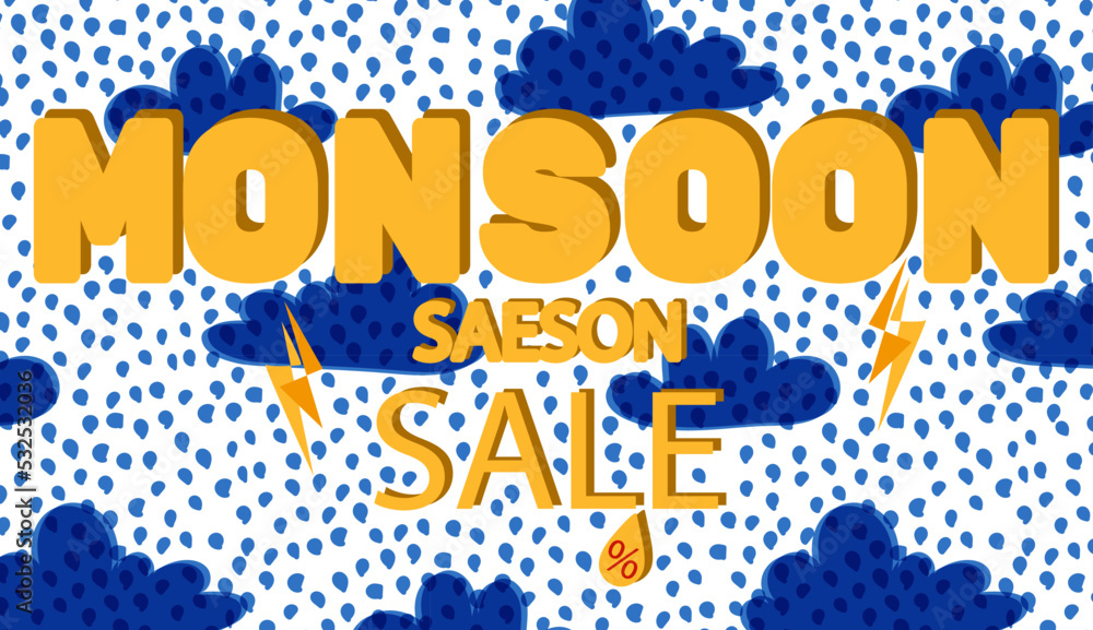 Monsoon season background vector illustration. Cute blue clouds and ...