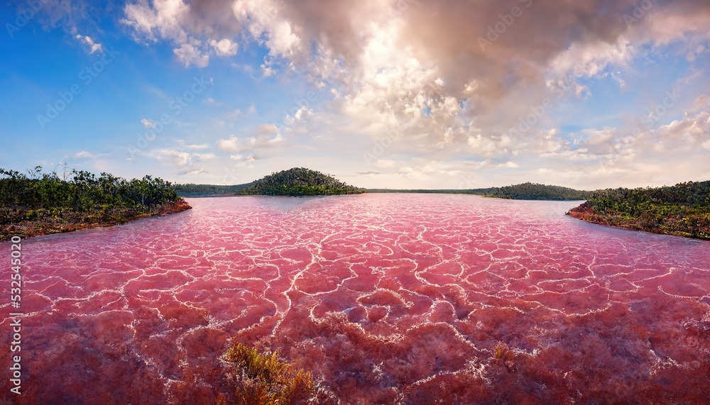 An Illustration of Lake Hillier in Australia, High Salinity Water ...