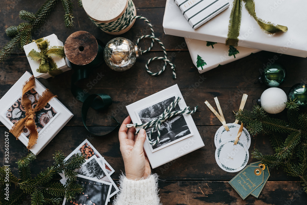 Rustic christmas gift wrapping. Stock Photo | Adobe Stock