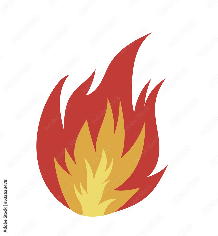 Fire flames, bright fireball, cartoon campfire heat isolated icons set ...