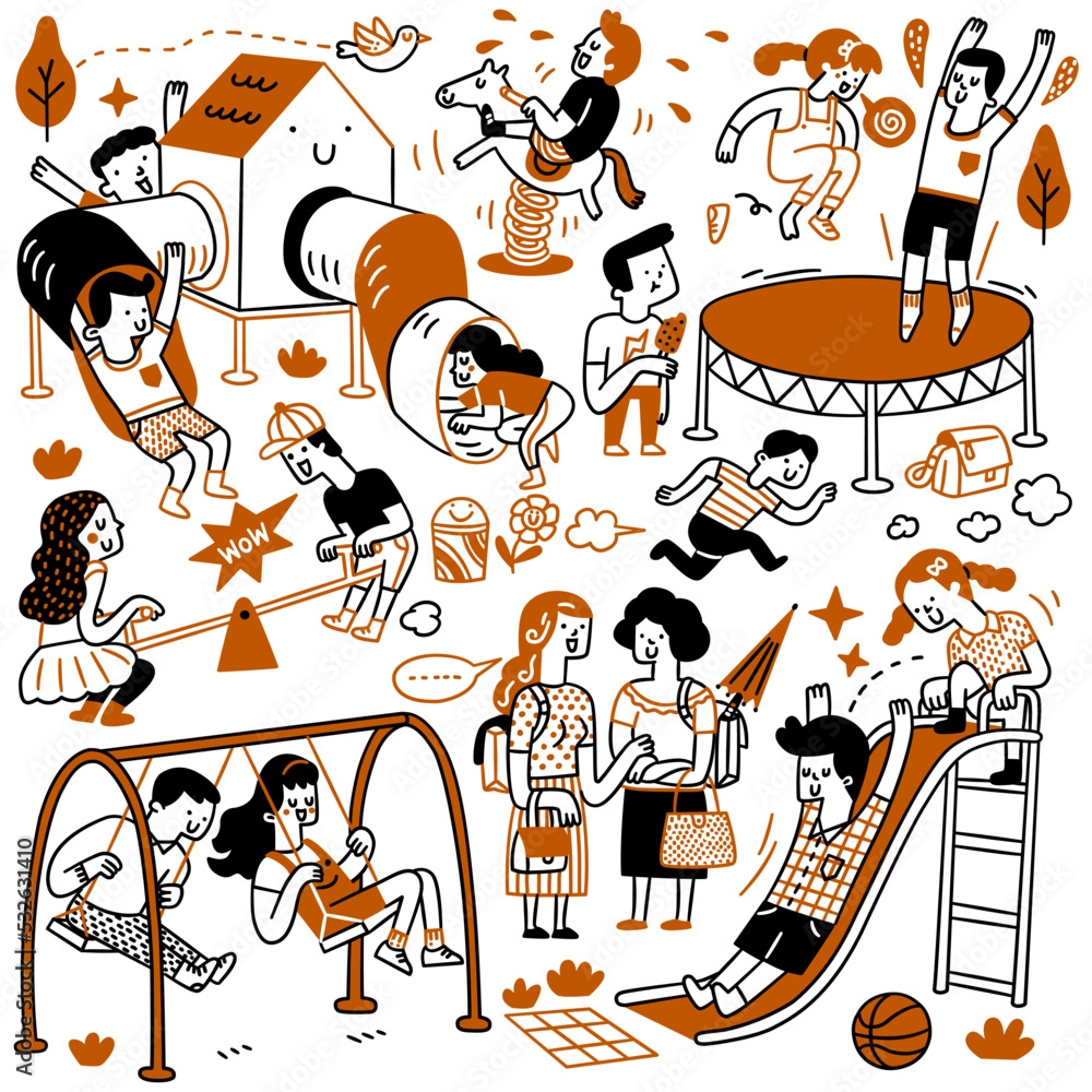 Vector illustration doodle of children enjoy playing on playground ...