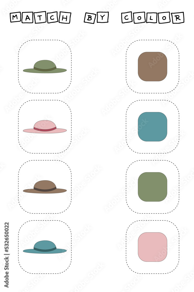 Match the hat and their colors. Appropriate game. Educational game for ...