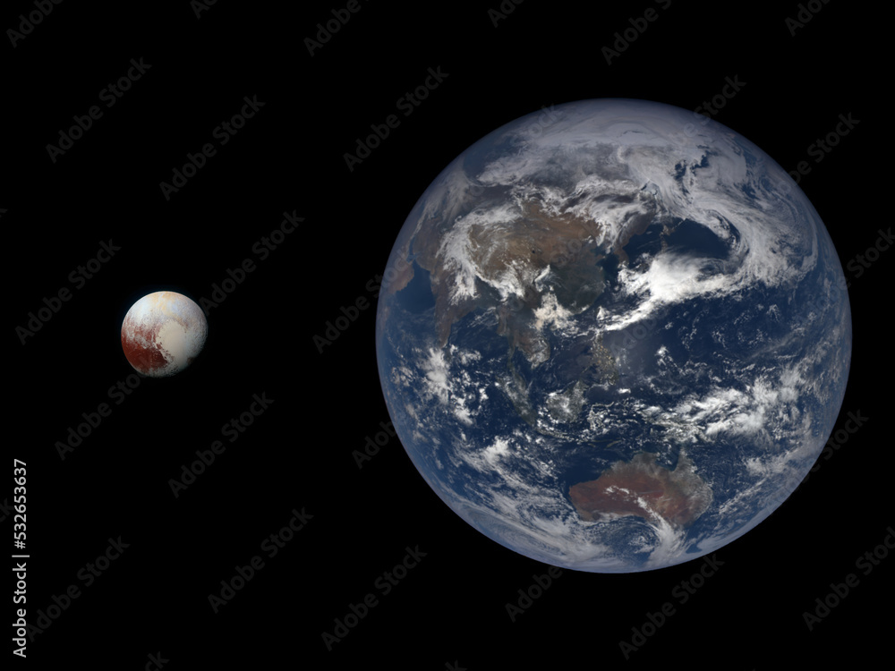 Accurate size comparison of Earth and Pluto. Planets of Solar System ...