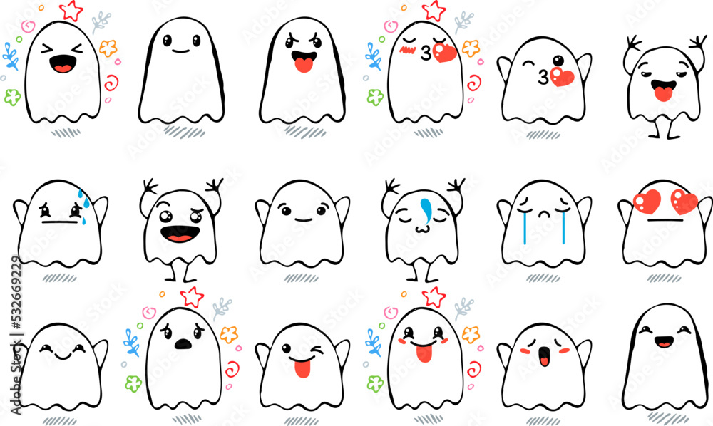 Стоковое векторное изображение «Set of Various Cartoon Ghosts with ...