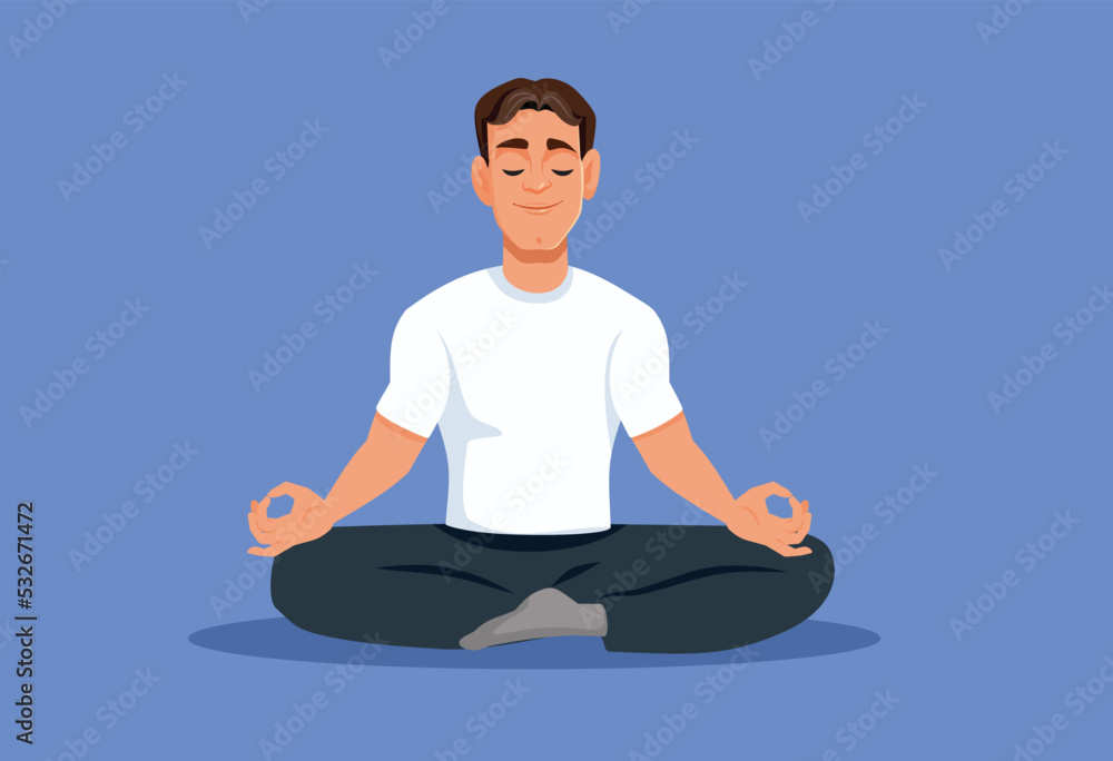 Carefree Man in Yoga Lotus Position Vector Cartoon illustration. Serene ...