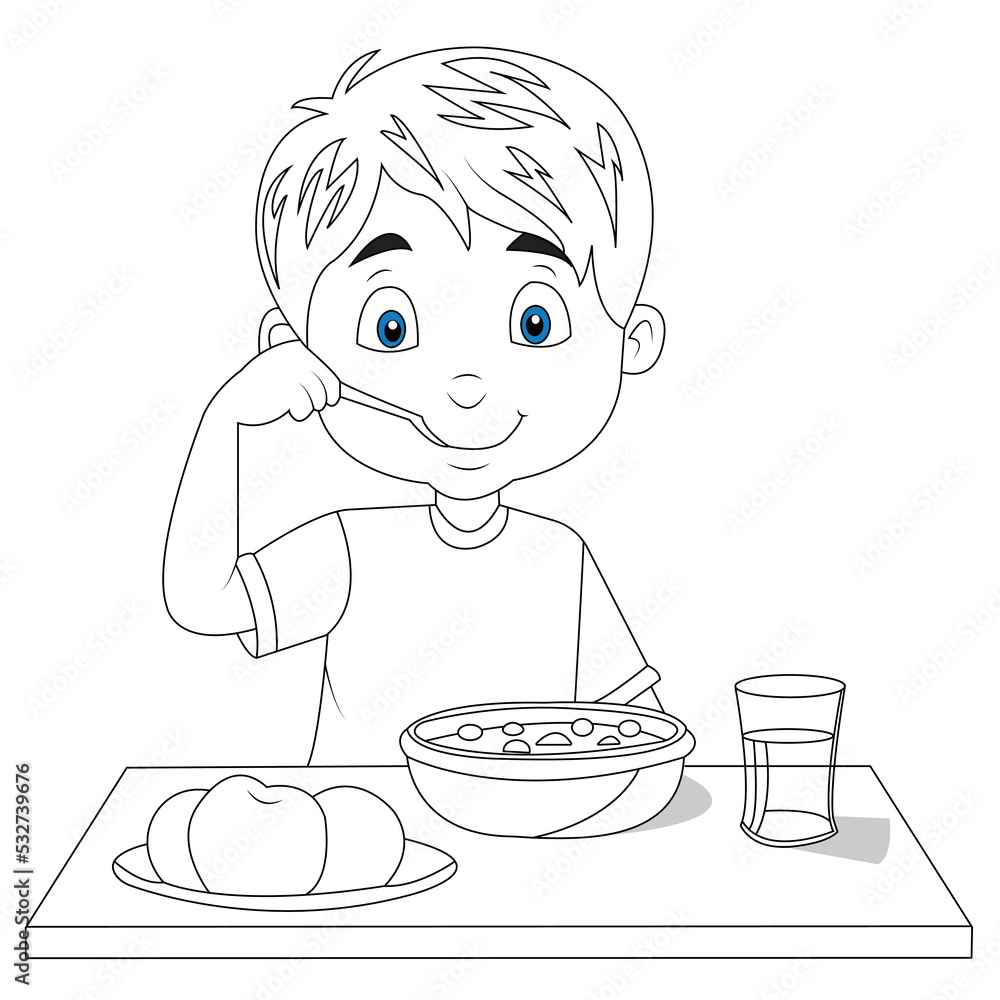 funny eating coloring page for kids Stock Vector | Adobe Stock