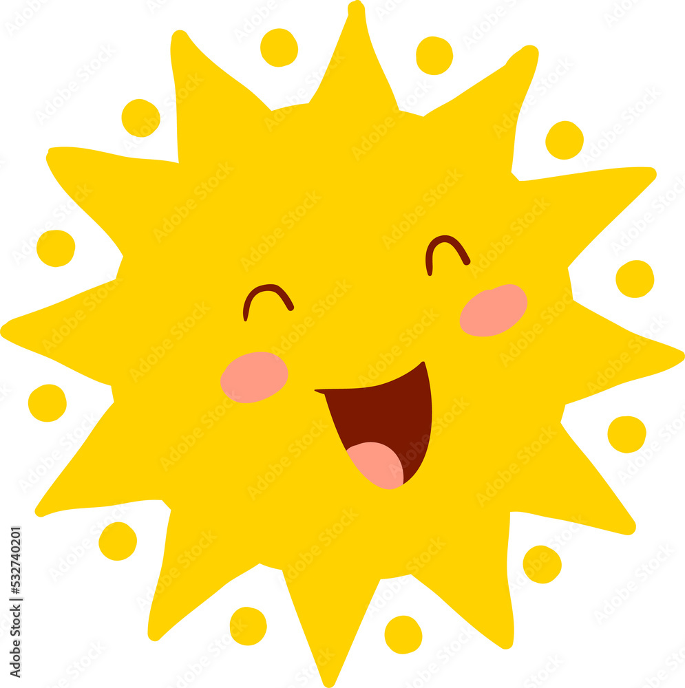 Cartoon laughing sun character, cute personage Stock Illustration ...