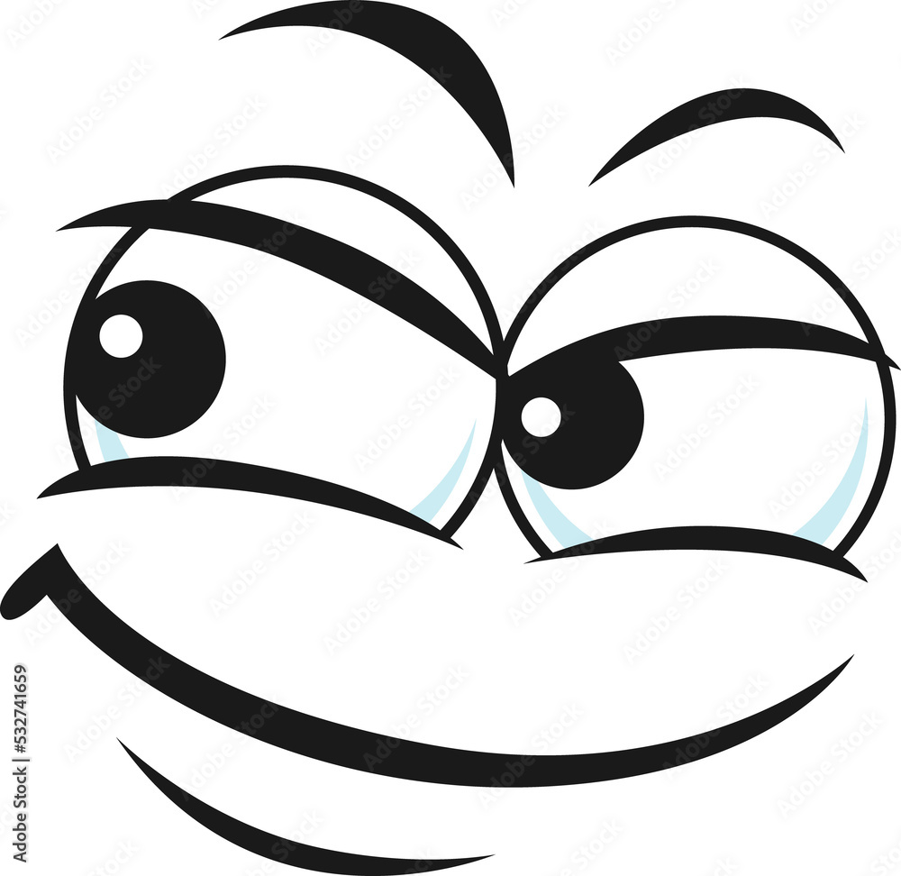 Cartoon face, intruder, smirk or simper emoji Stock Illustration ...