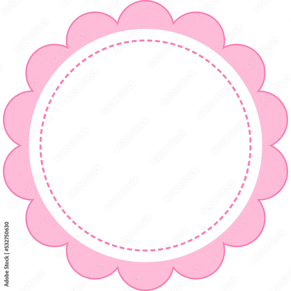 pink scallop round frame with white blank template on transparent ...
