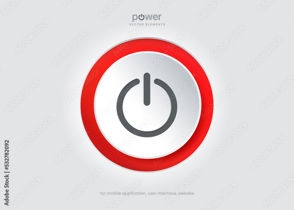 Vector de Stock 3d circle start icon and power push button. Shut down ...