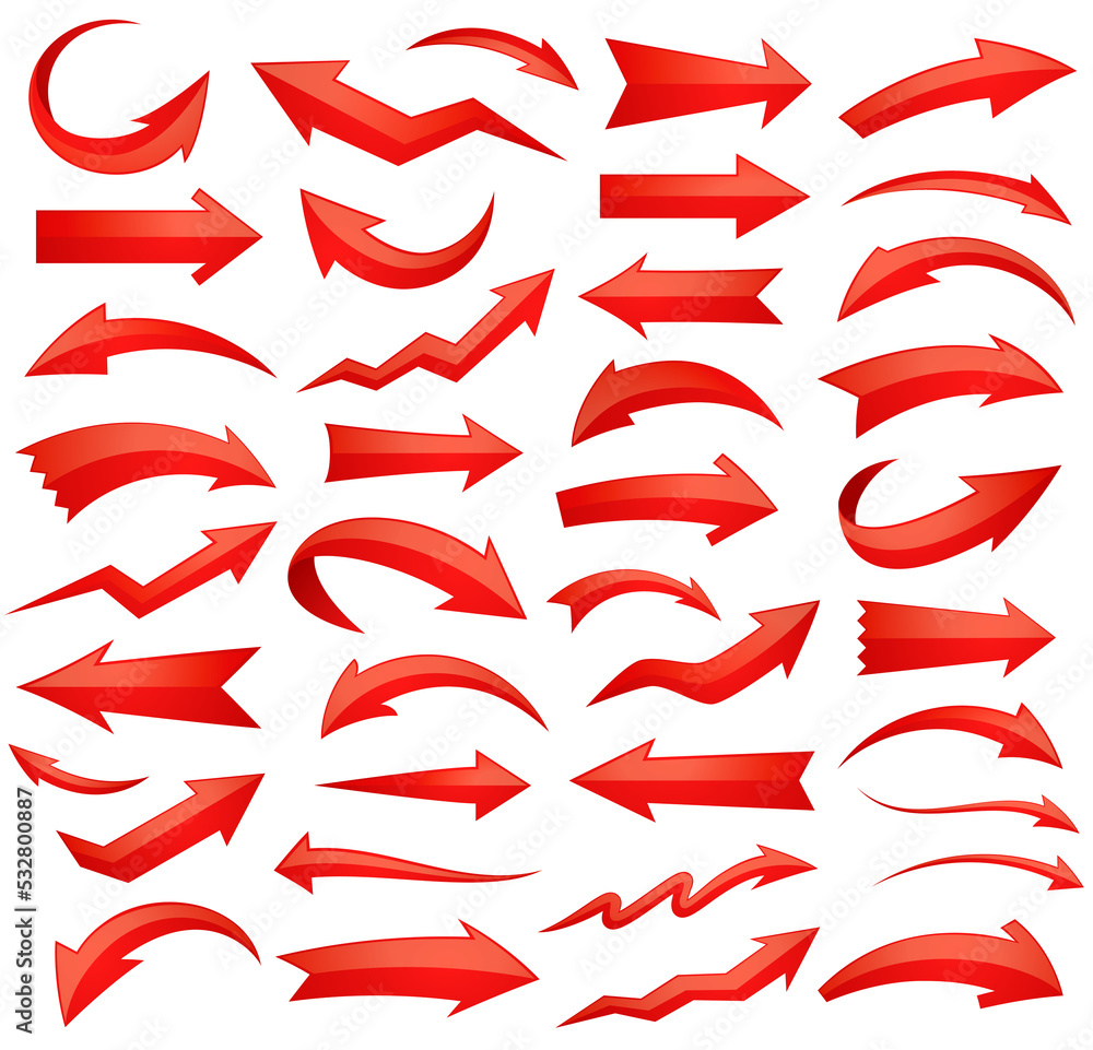 Red arrow icon set. Collection different arrows sign. Design elements ...